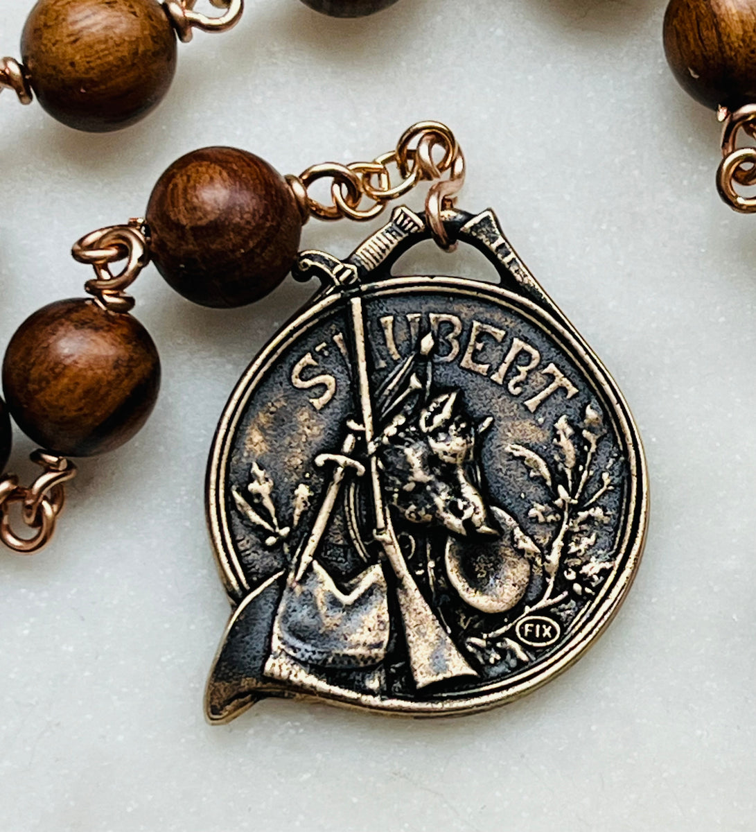 Saint Hubert Hunter Tenner - Wood and Bronze - Single Decade Rosary ...
