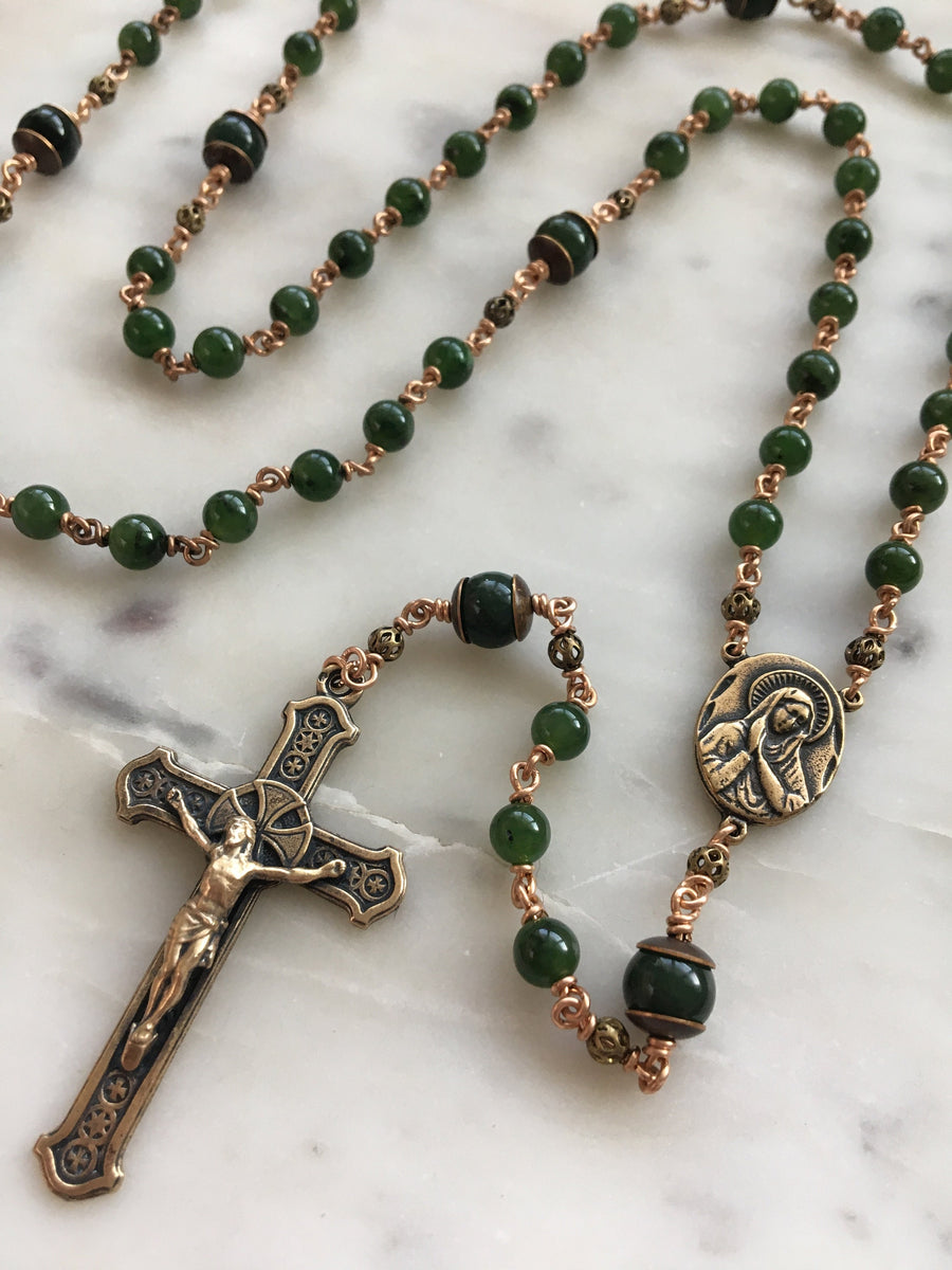 Russian Jade Rosary - Bronze - Spanish Crucifix – CeCeAgnes