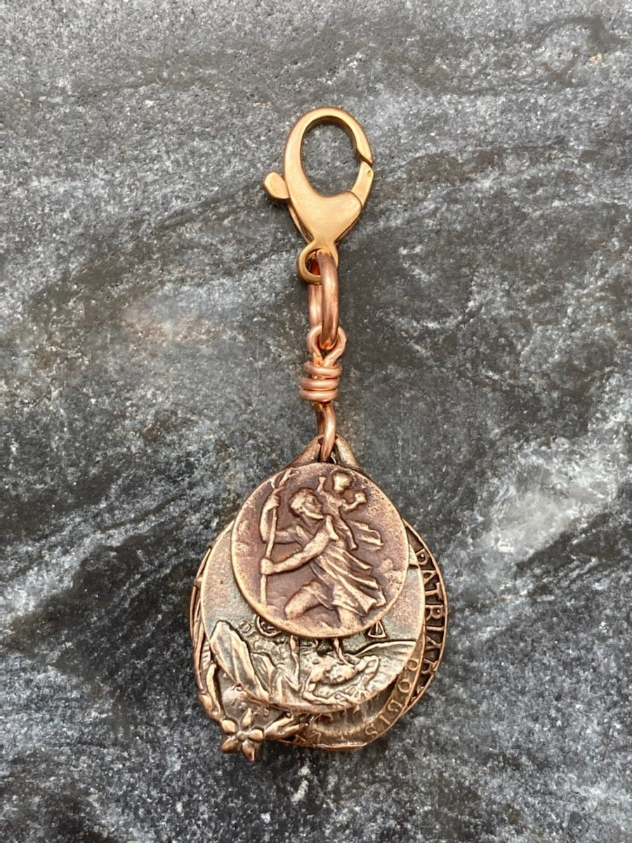 Catholic Protection Bag Charm - Solid Bronze - Saints Michael Benedict ...