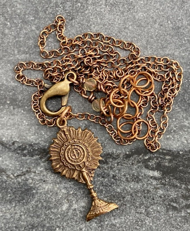 Holy Eucharist Monstrance Solid Bronze Necklace – CeCeAgnes