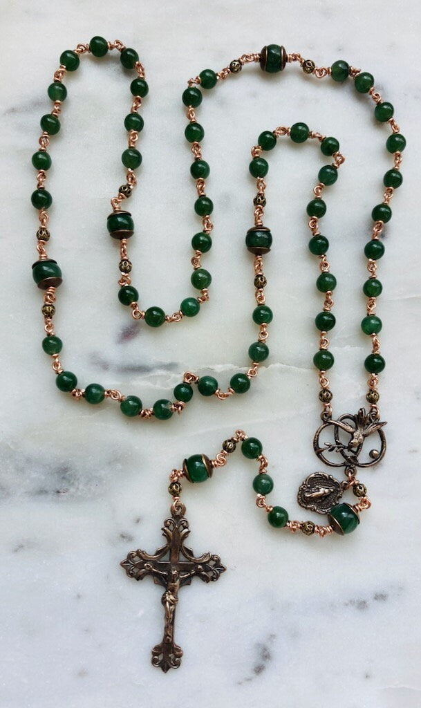 Russian Jade Rosary - Bronze - Holy Spirit and Miraculous Medal – CeCeAgnes